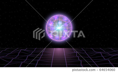 Retrowave synthwave vaporwave landscape in...-插圖素材 [64654060] - PIXTA圖庫