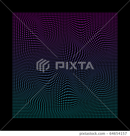 Glitched square of small particles in neon... - Stock Illustration ...