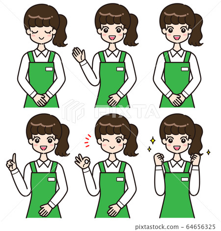 Female clerk in apron pose - Stock Illustration [64656325] - PIXTA