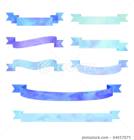Watercolor style ribbon set (blue) - Stock Illustration [64657875] - PIXTA