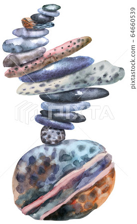 Watercolour painting of a stack of flat pebbles - Stock Illustration ...