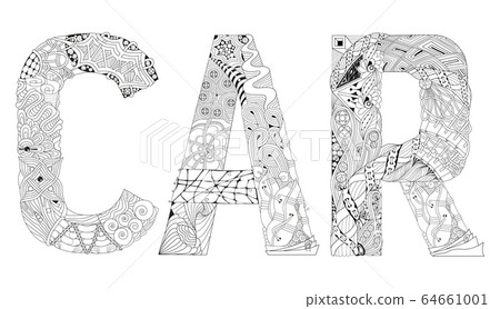Word CAR for coloring. Vector decorative zentangle - Stock Illustration ...
