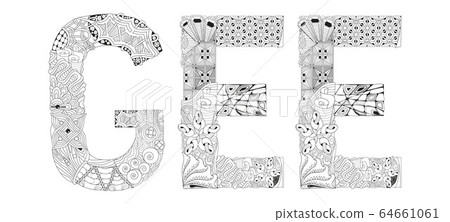 Word GEE for coloring. Vector decorative zentangle - Stock Illustration ...