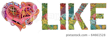 Word LIKE with heart. Vector zentangle object for - Stock Illustration ...
