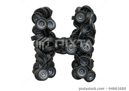 Letter H from car wheels, 3D rendering - Stock Illustration [64661680 ...