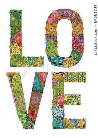 Word LOVE. Vector decorative zentangle object - Stock Illustration ...