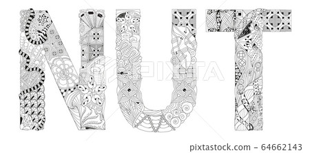 Word NUT for coloring. Vector decorative zentangle - Stock Illustration ...