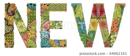 Word NEW. Vector decorative zentangle object - Stock Illustration ...