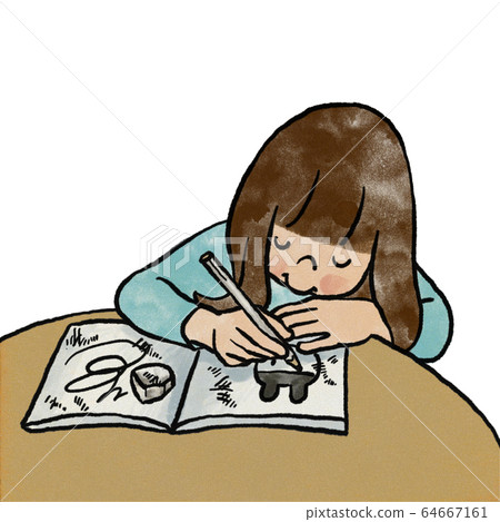 A girl drawing a picture in a notebook - Stock Illustration [64667161 ...