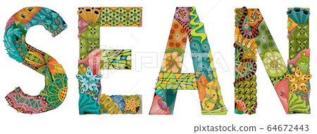 Male name SEAN. Vector decorative zentangle object - Stock Illustration ...