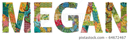 Female name Megan. Vector decorative zentangle - Stock Illustration ...