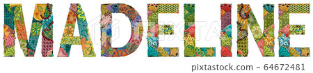 Female name Madeline. Vector decorative zentangle - Stock Illustration ...