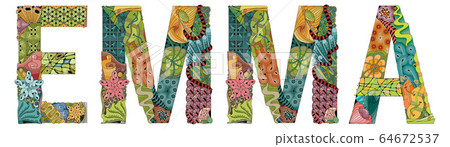 Female name EMMA. Vector decorative zentangle - Stock Illustration ...