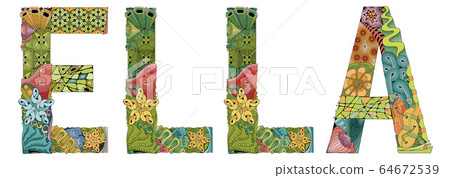 Female name ELLA. Vector decorative zentangle - Stock Illustration ...