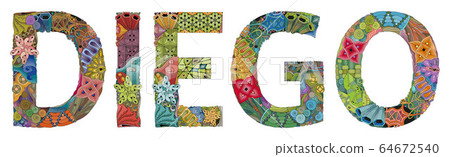 Male name DIEGO. Vector decorative zentangle - Stock Illustration ...