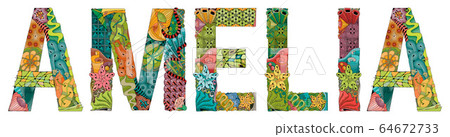Female name Amelia. Vector decorative zentangle - Stock Illustration ...