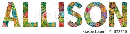 Female name Allison. Vector decorative zentangle - Stock Illustration ...