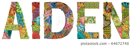 Male name Aiden. Vector decorative zentangle - Stock Illustration ...