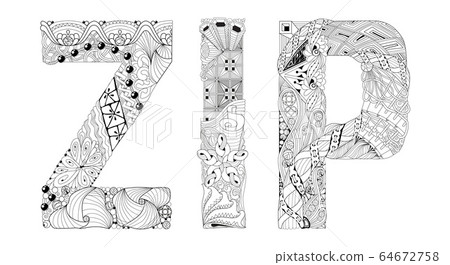 Word ZIP for coloring. Vector decorative zentangle - Stock Illustration ...