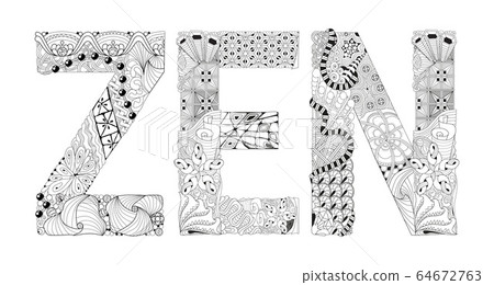 Word ZEN for coloring. Vector decorative zentangle - Stock Illustration ...