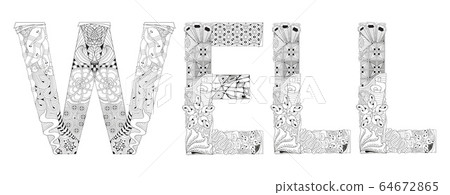 Word WELL for coloring. Vector decorative - Stock Illustration ...