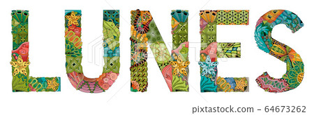 Word LUNES. Monday in Spanish. Vector decorative - Stock Illustration ...