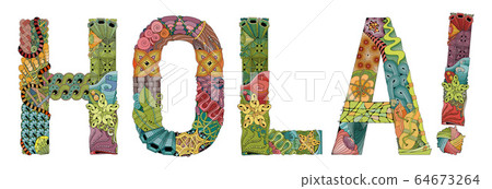 Word HOLA in Spanish. Vector decorative zentangle - Stock Illustration ...