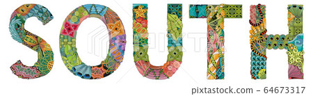Word South. Vector zentangle object for decoration - Stock Illustration ...