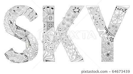 Word SKY for coloring. Vector decorative zentangle - Stock Illustration ...