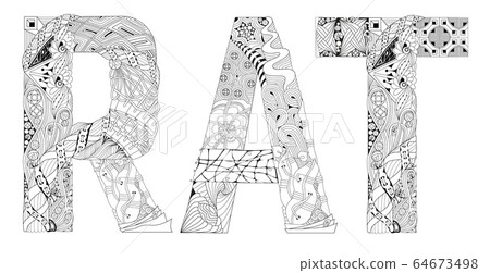 Word RAT for coloring. Vector decorative zentangle-插圖素材 [64673498 ...