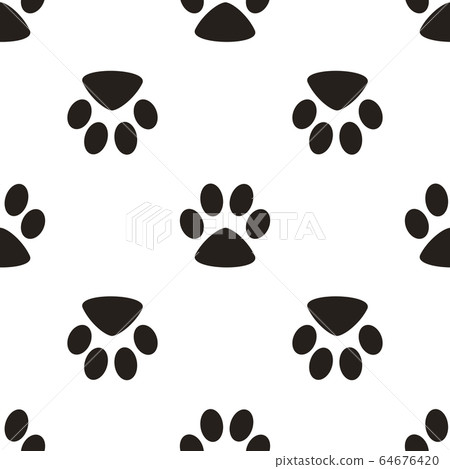 Cute paw seamless pattern, cat feet steps, pet - Stock Image - Everypixel