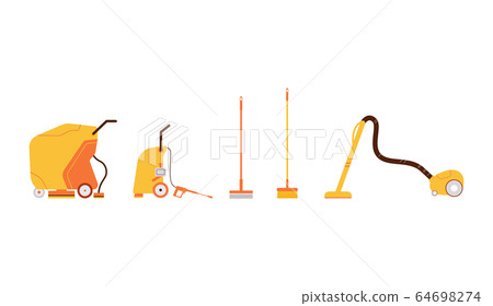 Cleaner equipment set - yellow cleaning tools... - Stock Illustration ...