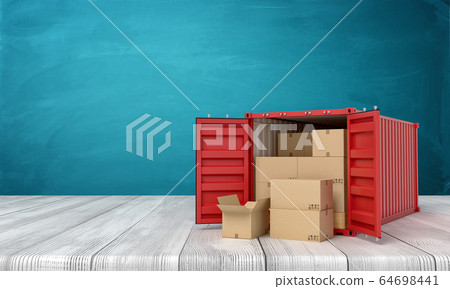 3d rendering of red shipping container filled... - Stock Illustration ...