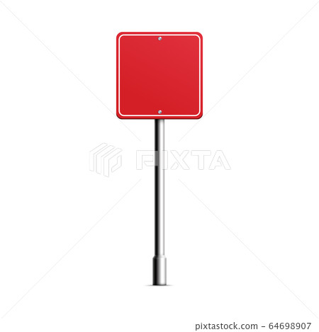 Red square road sign - realistic blank mockup... - Stock Illustration ...