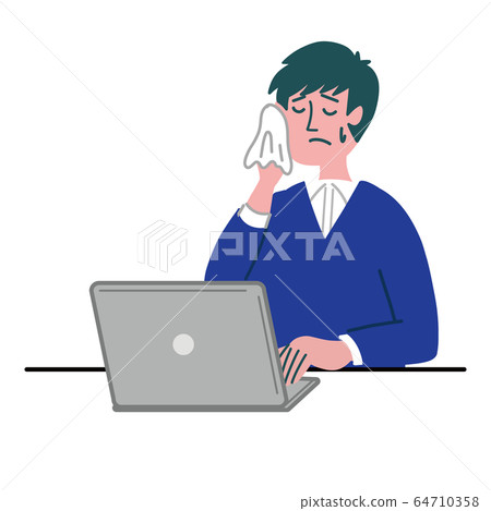 Men's younger brother's computer suffers from... - Stock Illustration ...