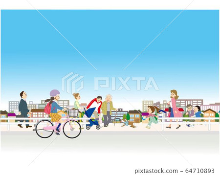 People going through the city - Stock Illustration [64710893] - PIXTA