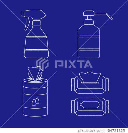 Illustration set of sanitization items (line... - Stock Illustration ...