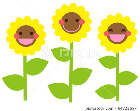 Three cute flower sunflowers with a smile - Stock Illustration ...