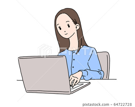 Personal computer woman long hair brown hair... - Stock Illustration ...
