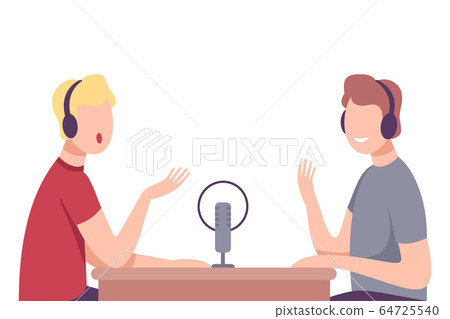Radio Host Interviewing Male Guest on Radio... - Stock Illustration ...