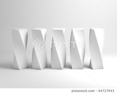 Twisted geometric primitives in a row. 3d - Stock Illustration ...
