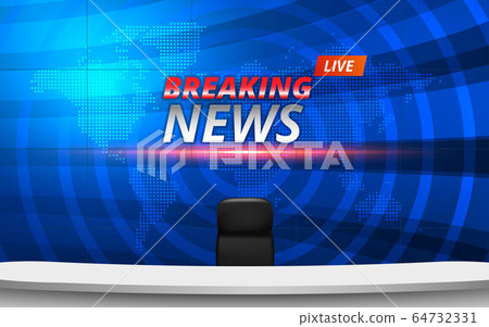 white table and chairs with breaking news live... - Stock Illustration ...