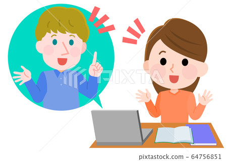 Online English conversation female male teacher... - Stock Illustration ...