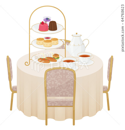 Illustration of afternoon tea _ round table _... - Stock Illustration ...