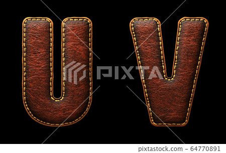 Set of leather letters U, V uppercase. 3D... - Stock Illustration ...