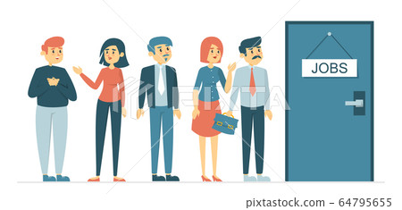 Queue to the recruitment agency. Unemployment idea - Stock Illustration ...