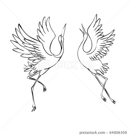 Silhouette or shadow black ink icons of crane... - Stock Illustration ...