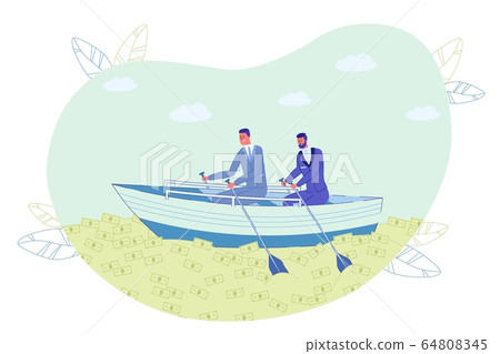 Businessman Sailing on Boat in Money Cash Sea - Stock Illustration ...