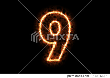 Fire burning forming number nine, 9, alphabet text-插圖素材 [64816616 ...
