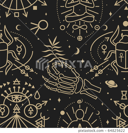 Gold esoteric seamless pattern, background.... - Stock Illustration [64825622] - PIXTA